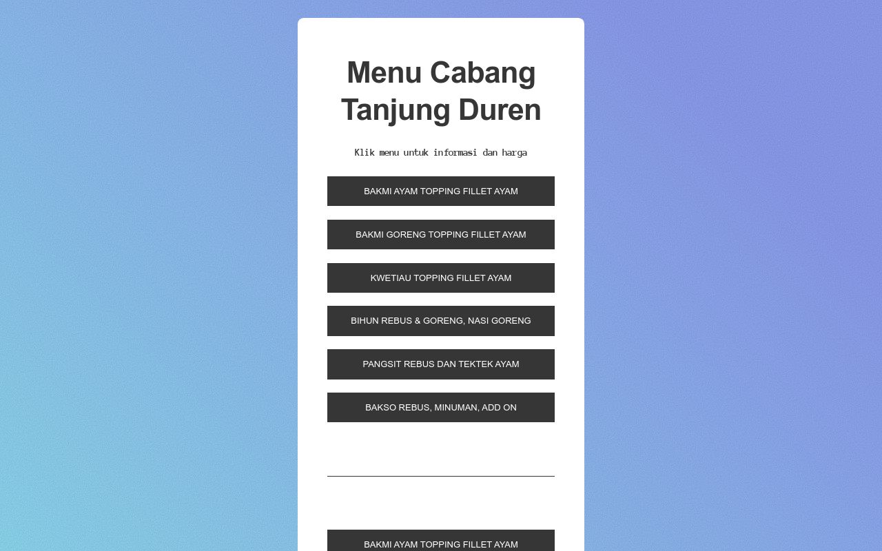 Menu Cabang Tanjung Duren
